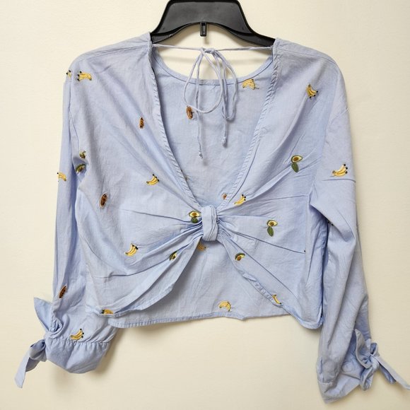 Zara | Tops | Zara Basic Collection Embroidered Banana Avocado Top ...